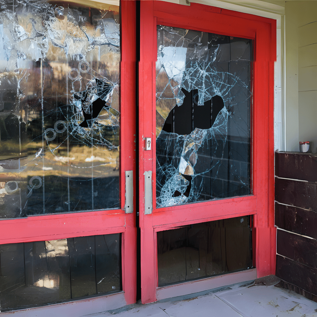 broken storefront - Gun Owners of California